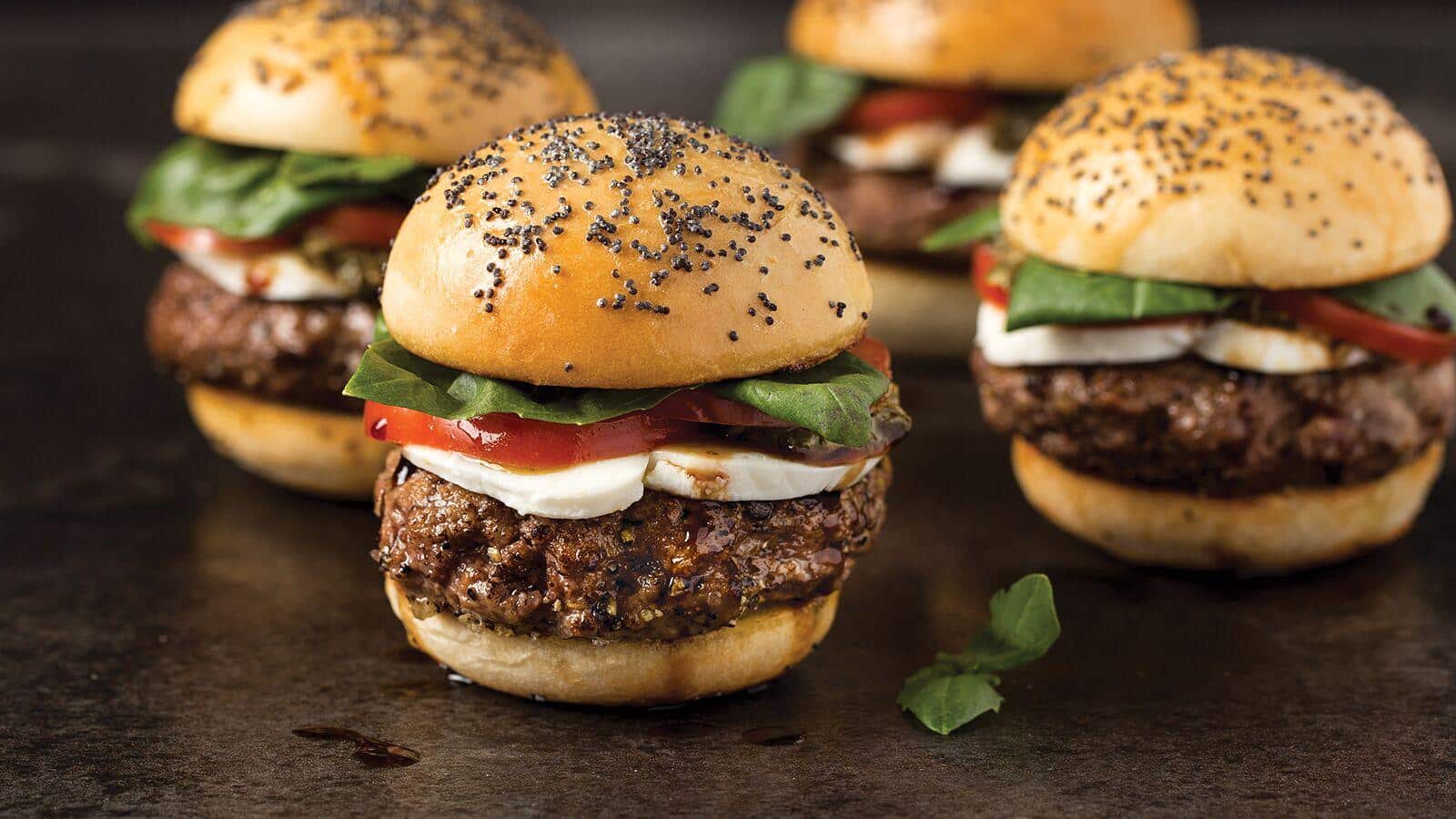 Filet Mignon Sliders with Tomato, Basil, Mozzarella, Balsamic Vinegar